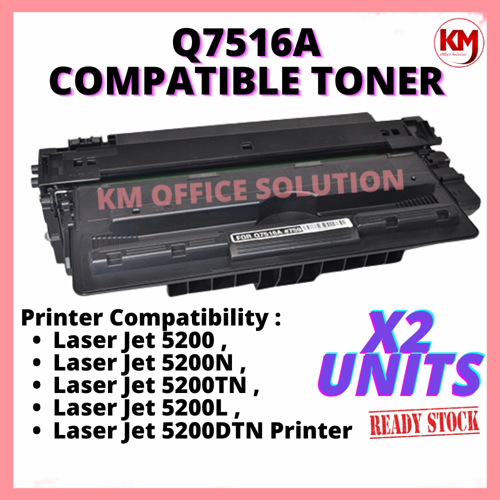 2Units Q7516A Compatible HP Laserjet 5200 5200L 5200N 5200TN Laser ...