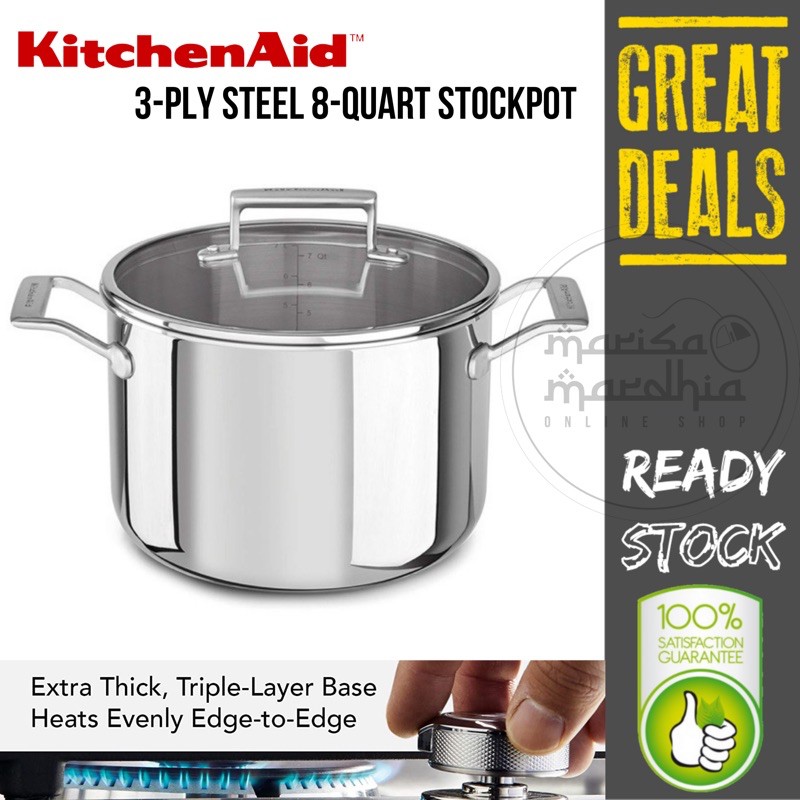 KitchenAid Tri-Ply Stainless Steel 8-Quart Stockpot Stock Pot 3-Ply ...