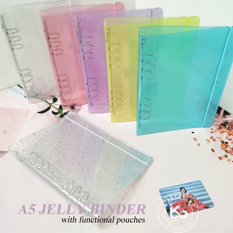 New A5 Glitter Transparent Jelly Binder Hard Cover Candy Color DIY ...