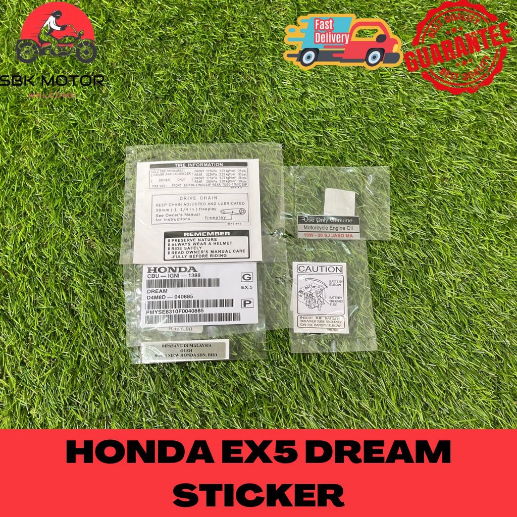 HONDA EX5 DREAM CHAIN CASE/ BARCODE / BATTERY CAUTION / ENGINE OIL ...