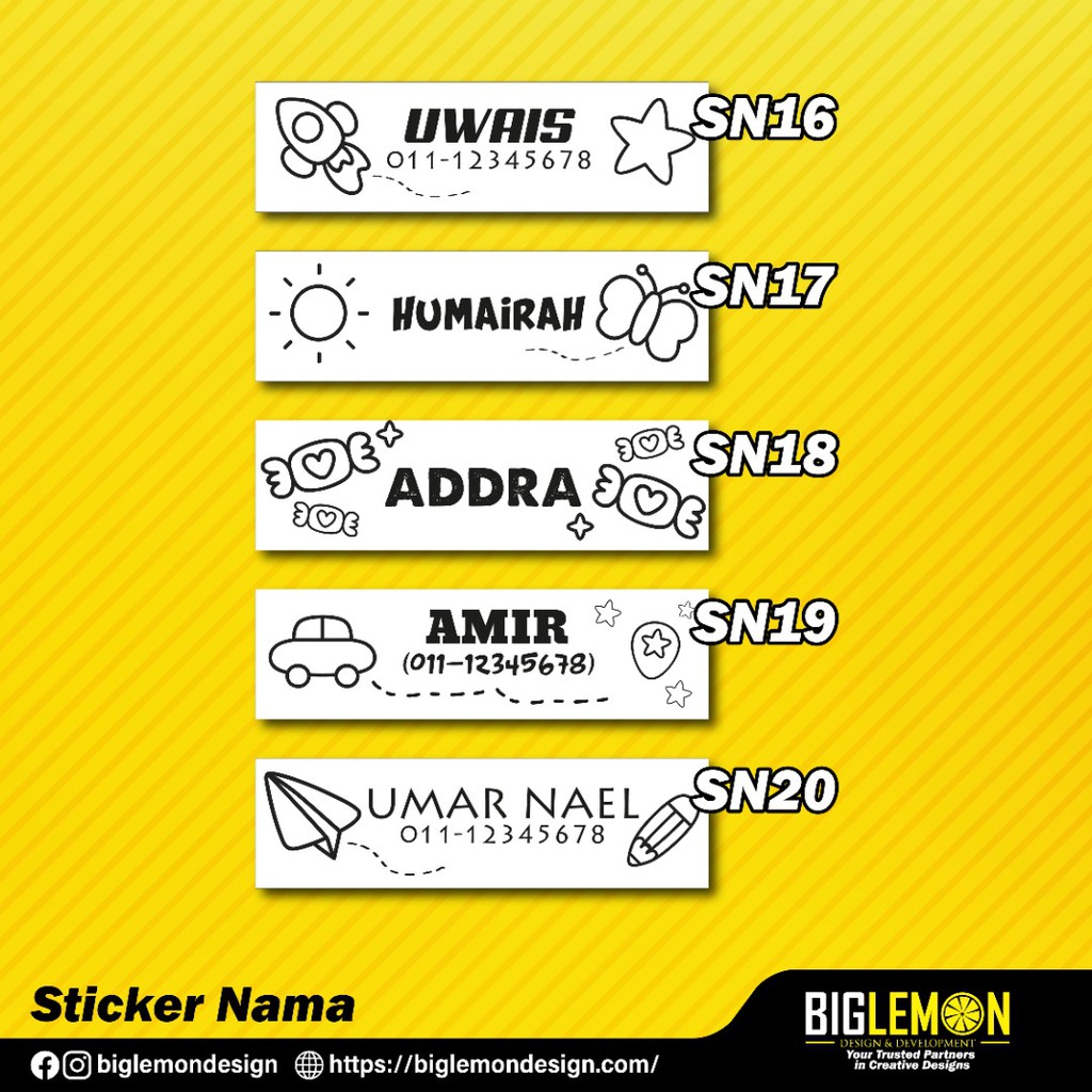 (150pcs)Sticker Nama Cartoon Black & White/Sticker Pelajar Sekolah ...