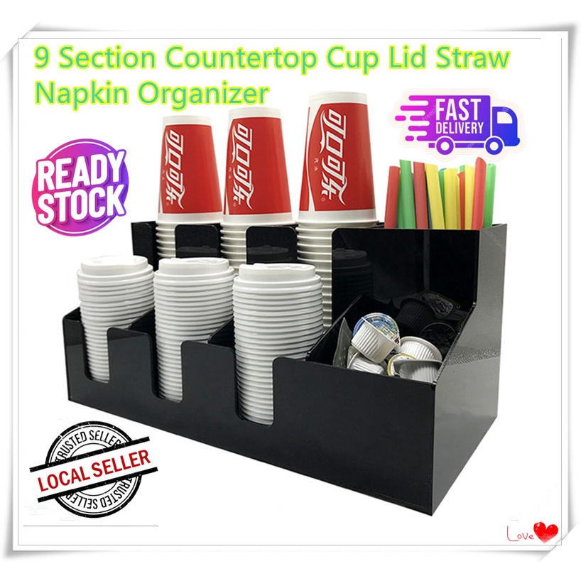 Black Acrylic 9 compartment Plastic 6 Compartment Counter Cup Dispenser ...