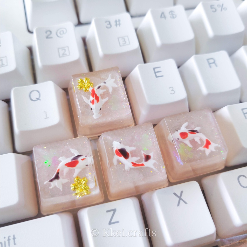 Kkei Sakura KOI fish Keycaps for Cherry MX Switches, Handmade Resin ...