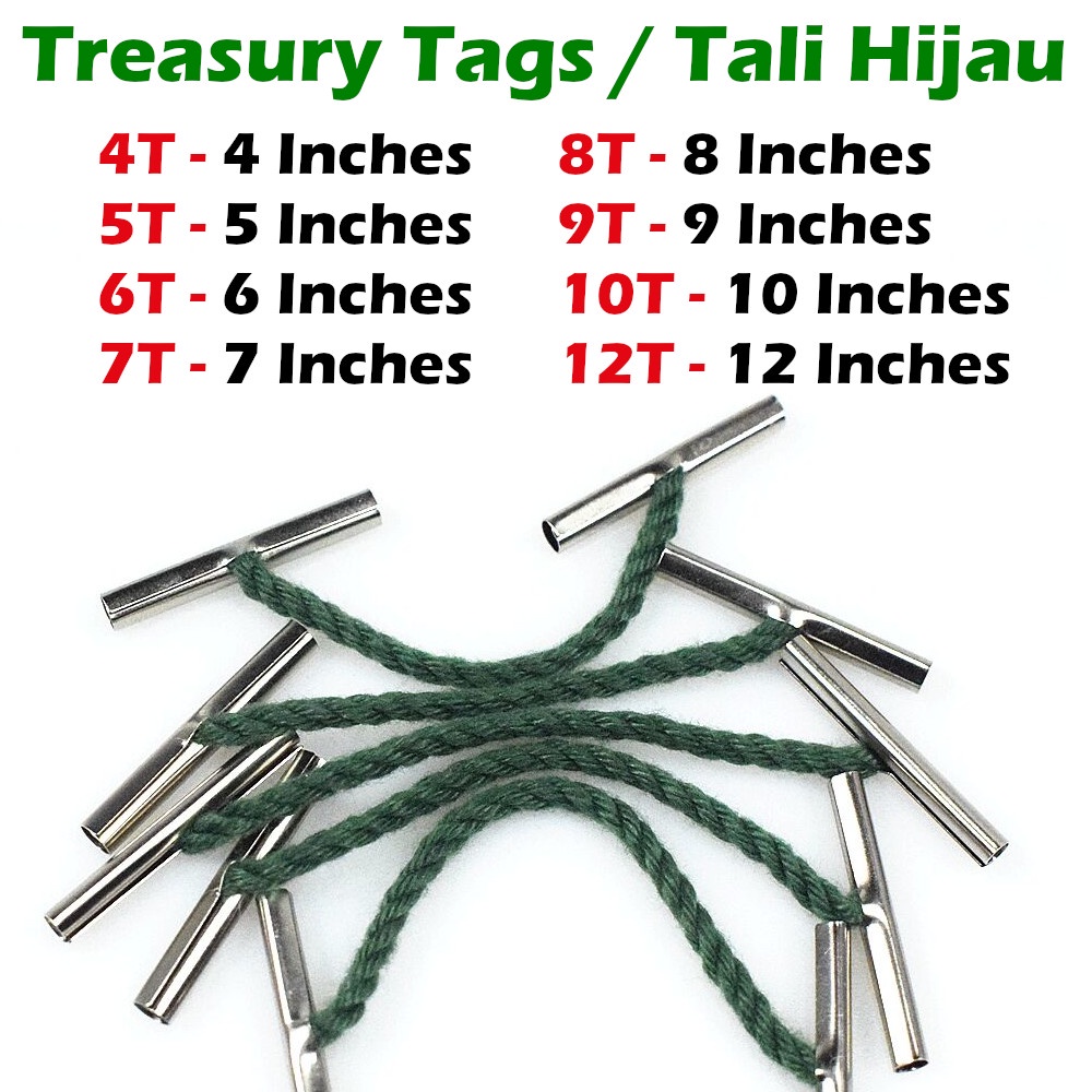 Book Treasury Tags Tali Hijau (4T / 5T / 6T / 7T / 8T / 9T / 10T / 12T) 8 Sizes T4 T5 T6 T7 T8 ...