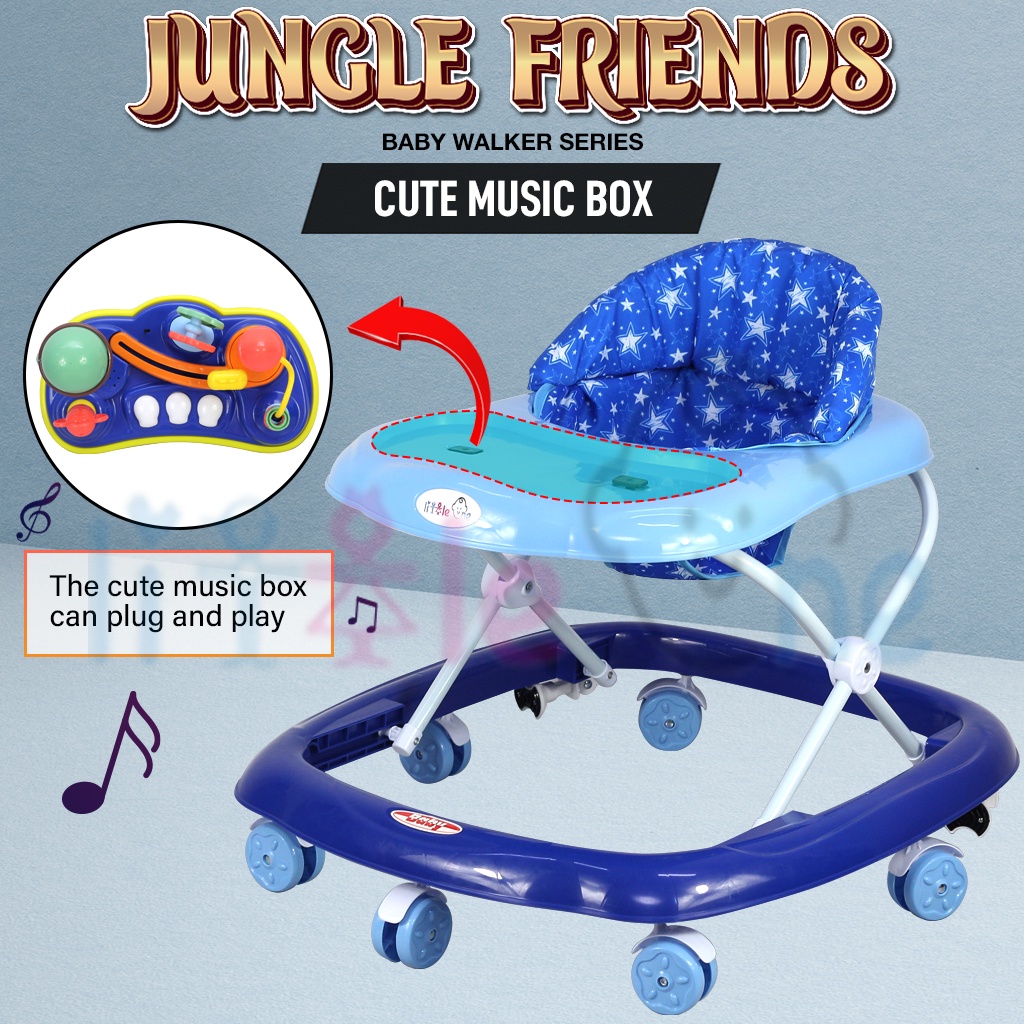 Foldable Baby Walker Wheel Play Toy Music Box Safety Lock Adjustable ...