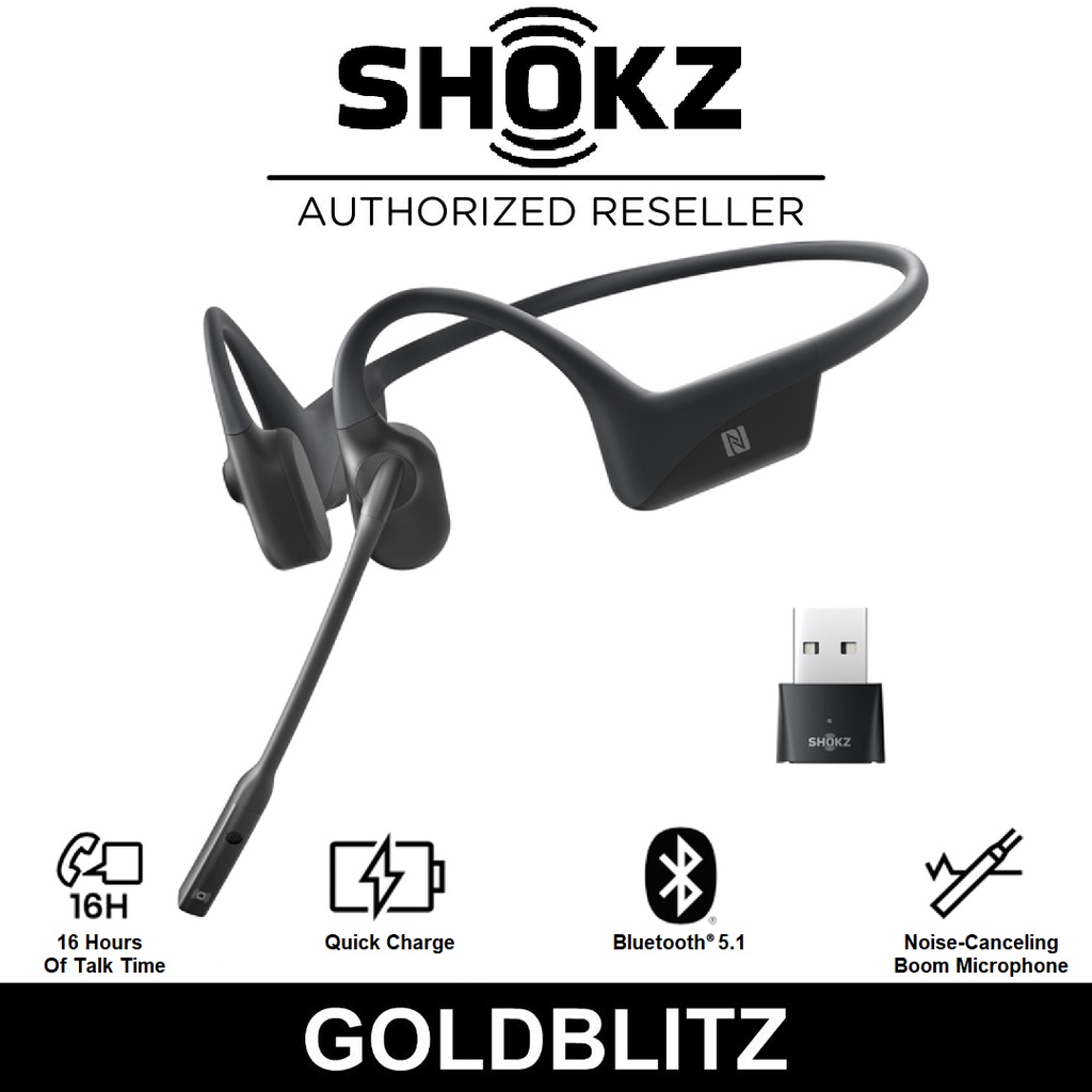 SHOKZ OpenComm UC Bone Conduction Open-Ear Stereo Bluetooth Headset With Noise-Canceling Boom ...