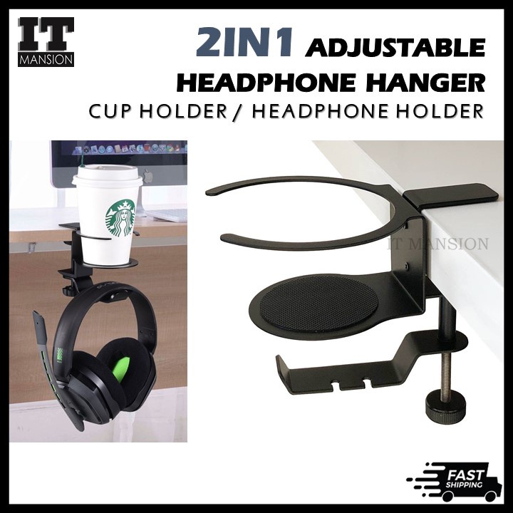 2IN1 Headphone Hanger and Cup Holder Headset Mount with Drink Cup ...