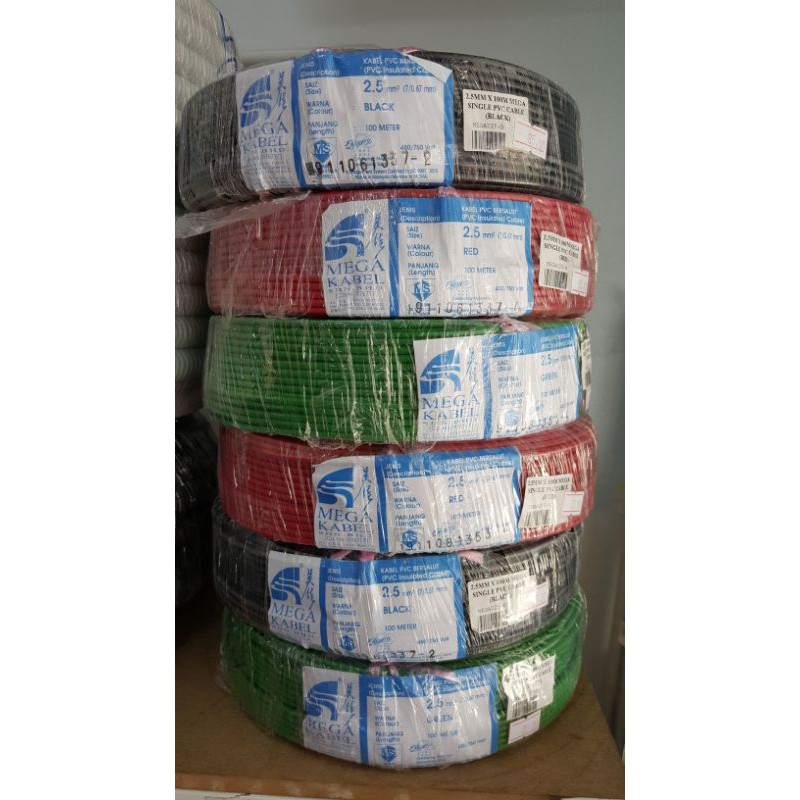 Mega Single PVC Cable 2.5mm - Black/Red/Green | Shopee Malaysia