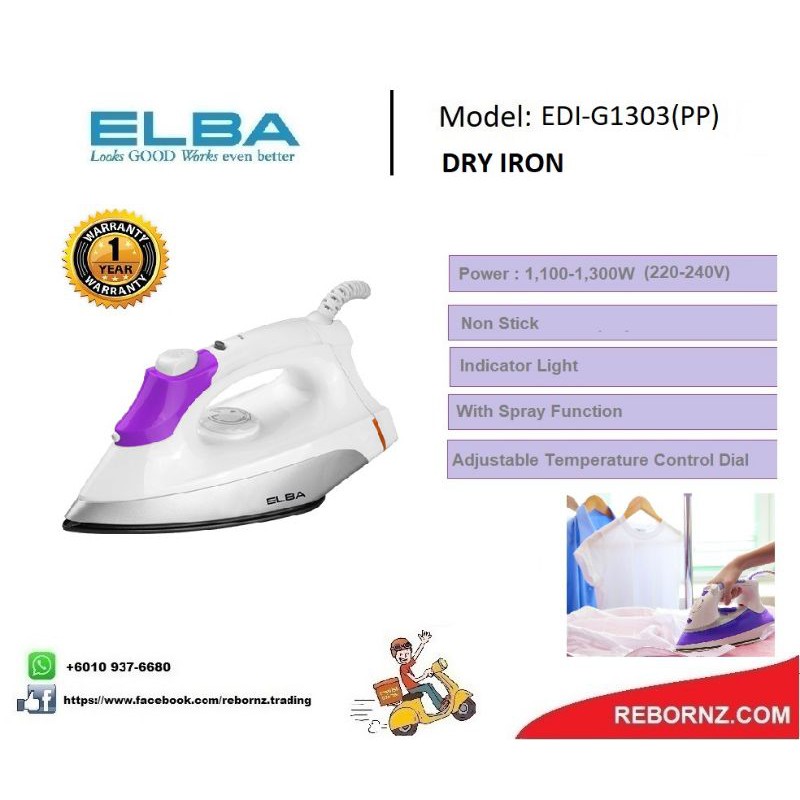 Elba Dry Iron EDI-G1303(PP) | Shopee Malaysia