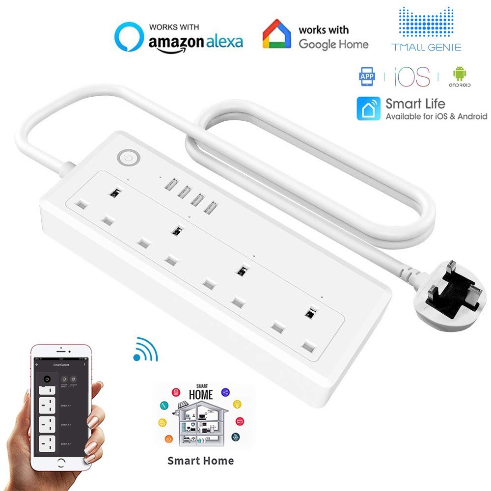 WiFi Smart Power Strip UK Plug Surge Protector work with Alexa Google ...