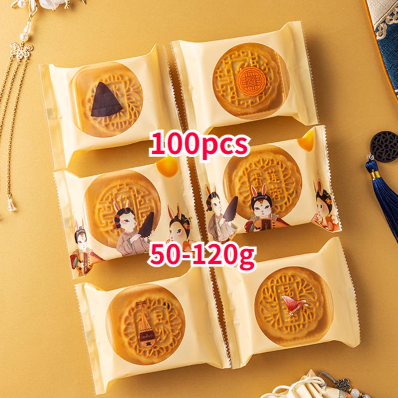 100pcs Mooncake Packaging Bag with Tray 50g 75g 80g 100g 120g Moon Cake Packing Box Beg ...