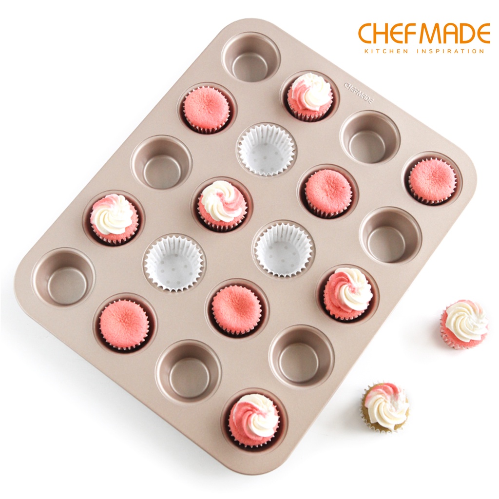 CHEFMADE Mini Muffin Cake Mold 20-Cavity Non-Stick Cupcake Bread Pan ...