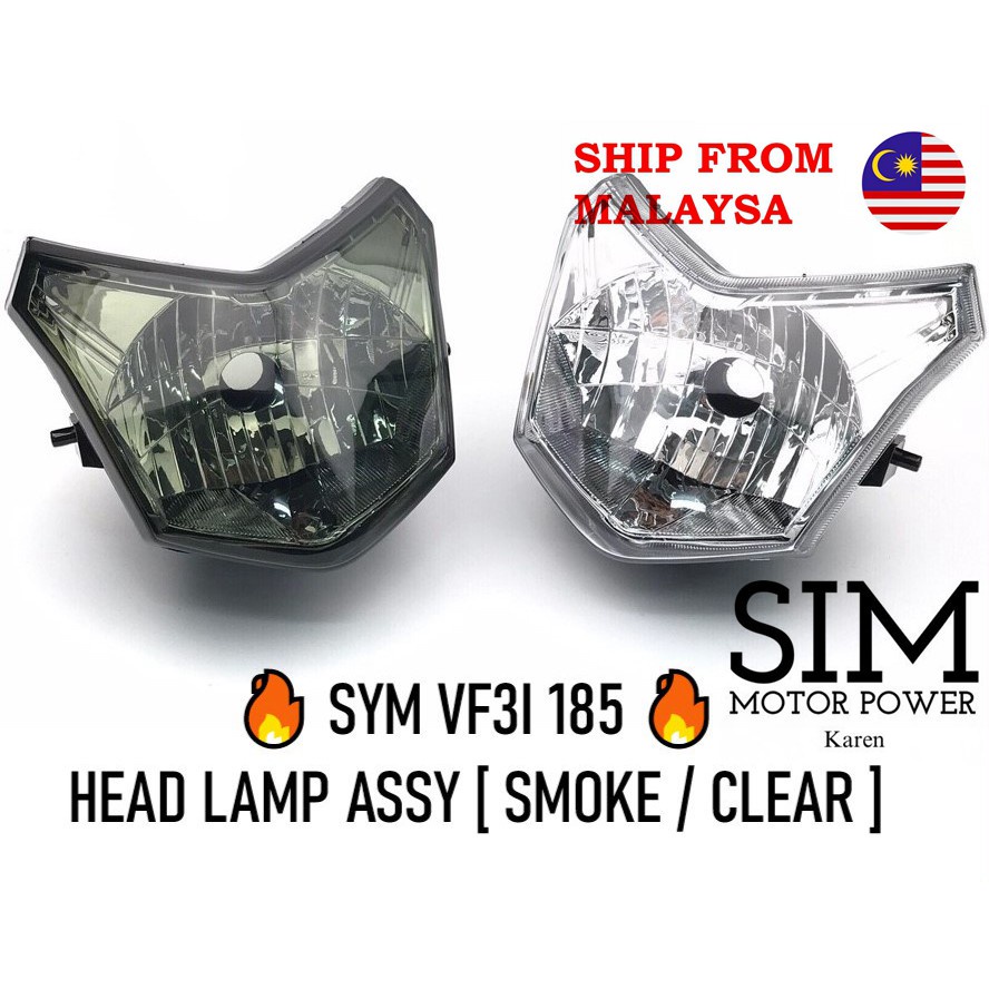 SYM185 VF3i VF3 SMOKE TINTED HEAD LAMP HEADLIGHT CLEAR SYM-185 LAMPU ...