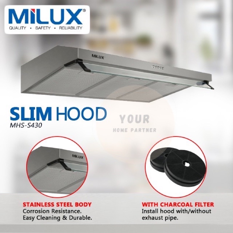 Milux Stainless Steel Slim Hood 90cm MHS-S430 750m3/HR | Shopee Malaysia