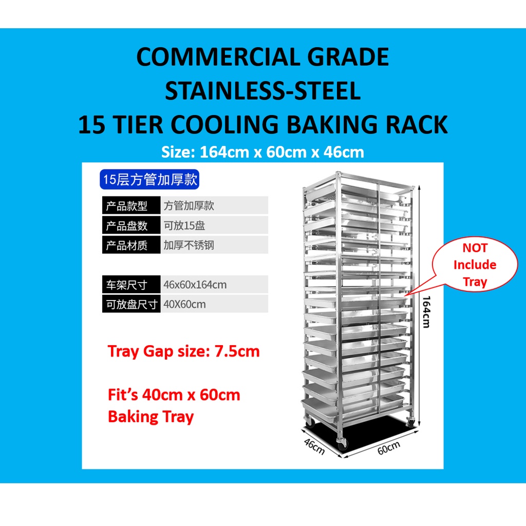 PREMIUM 15 TIERS STAINLESS STEEL BAKING COOLING RACK TRAY TROLLEY 15 ...