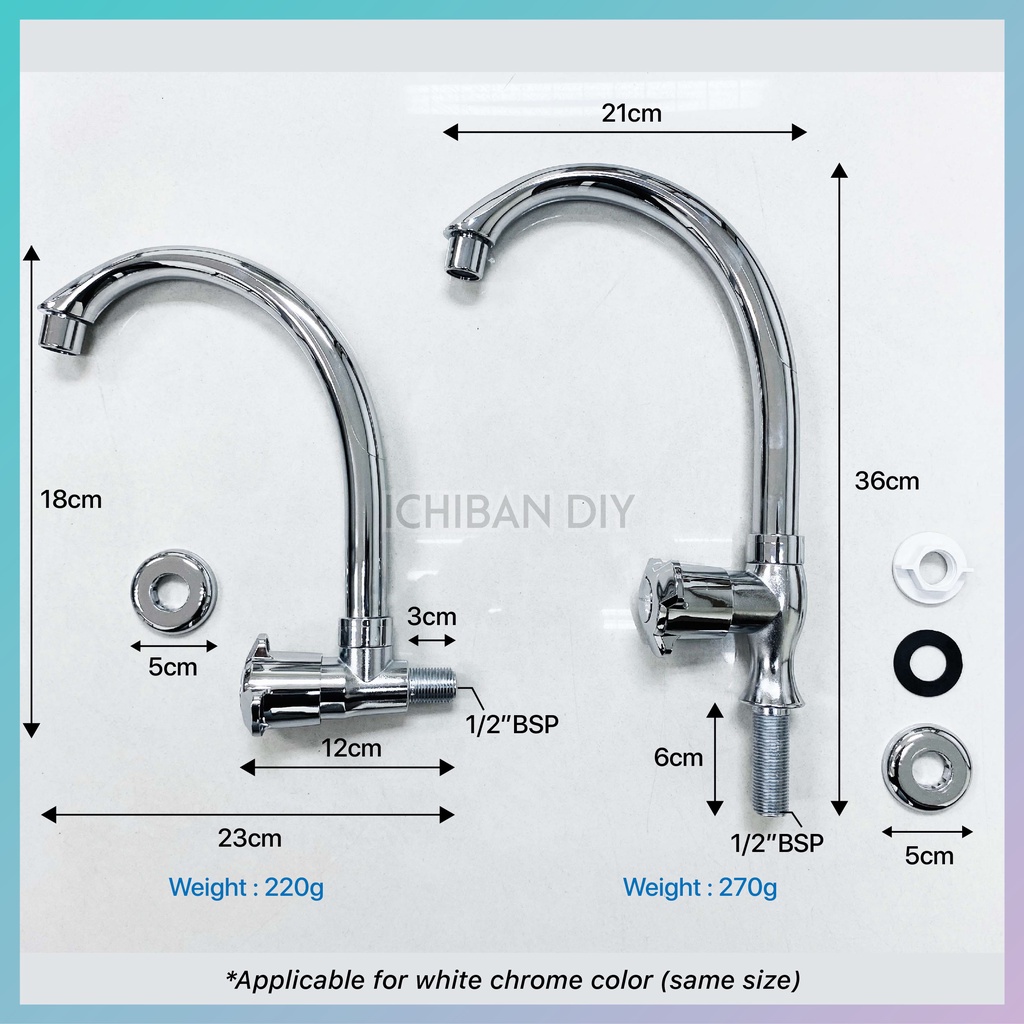 WATERTEC Pillar / Wall Sink Tap K4tana 103 N Wtc Chrome White Kitchen ...