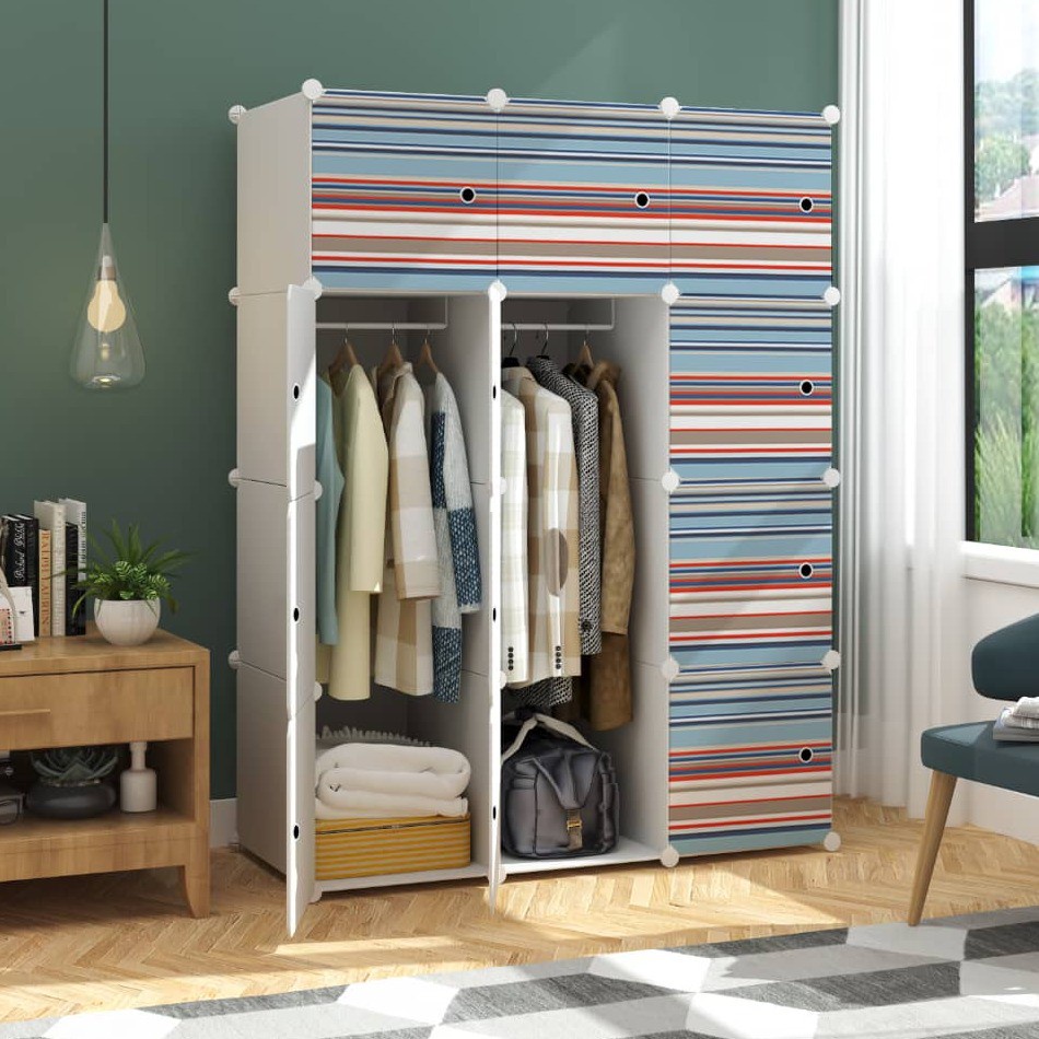 BLUE LINE 12 cube White DIY Multipurpose Wardrobe Cabinet Clothes ...