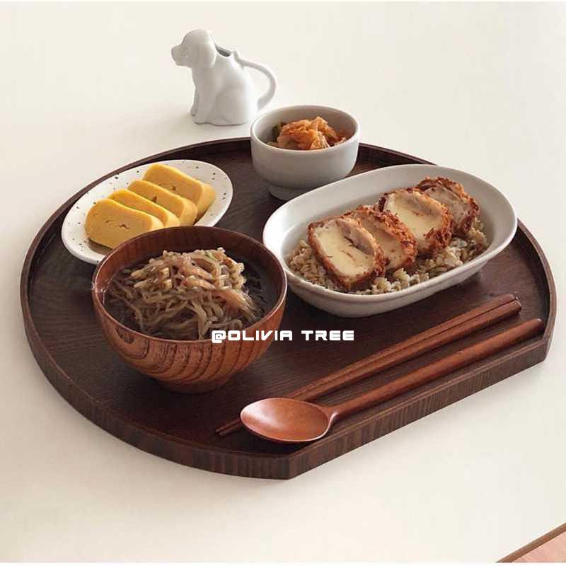 Ins Japanese-style Wooden One-person Semi-circular Tray Snack Tray Log ...