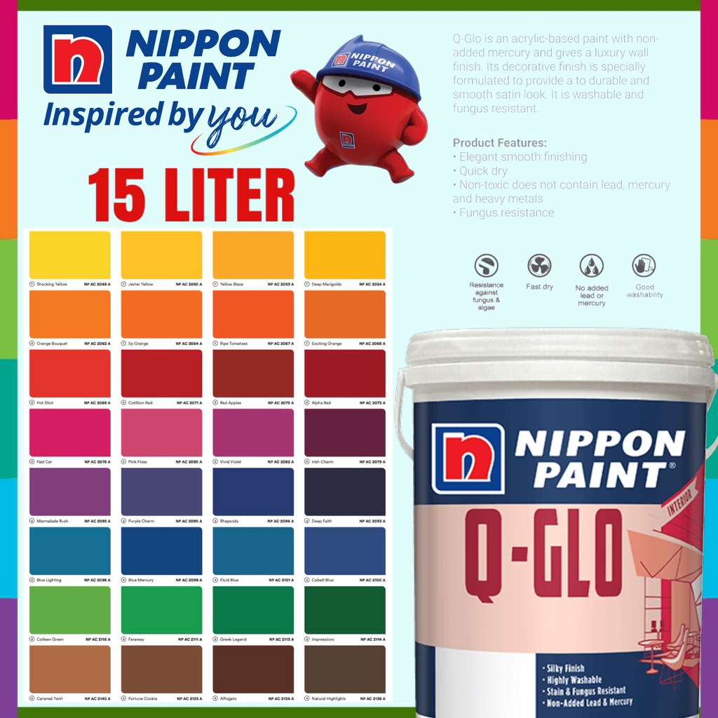 🔥 FOC FREE GIFT 🔥15L Nippon Paint Q GLO INTERIOR SHEEN WASHABLE PAINT ...
