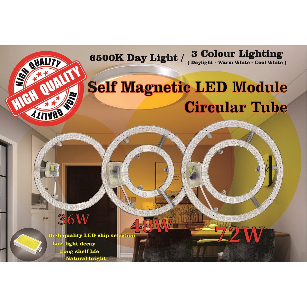 LED CIRCULAR TUBE 36W/48W/72W DAYLIGHT & 3 COLOUR LIGHTING TEMPERATURE ...