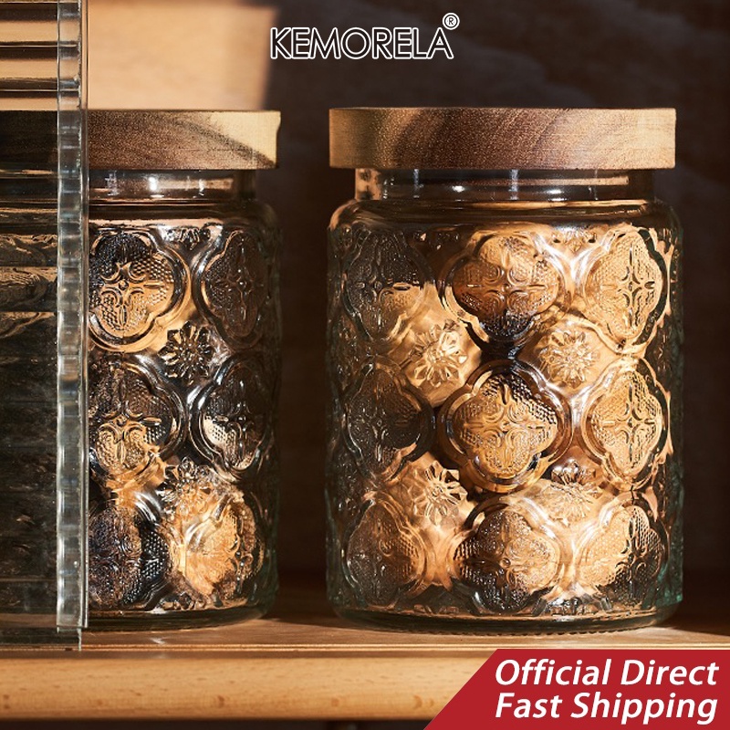 KEMORELA Vintage Glass Jar Canister Storage Jar with Seal Wooden Lid ...