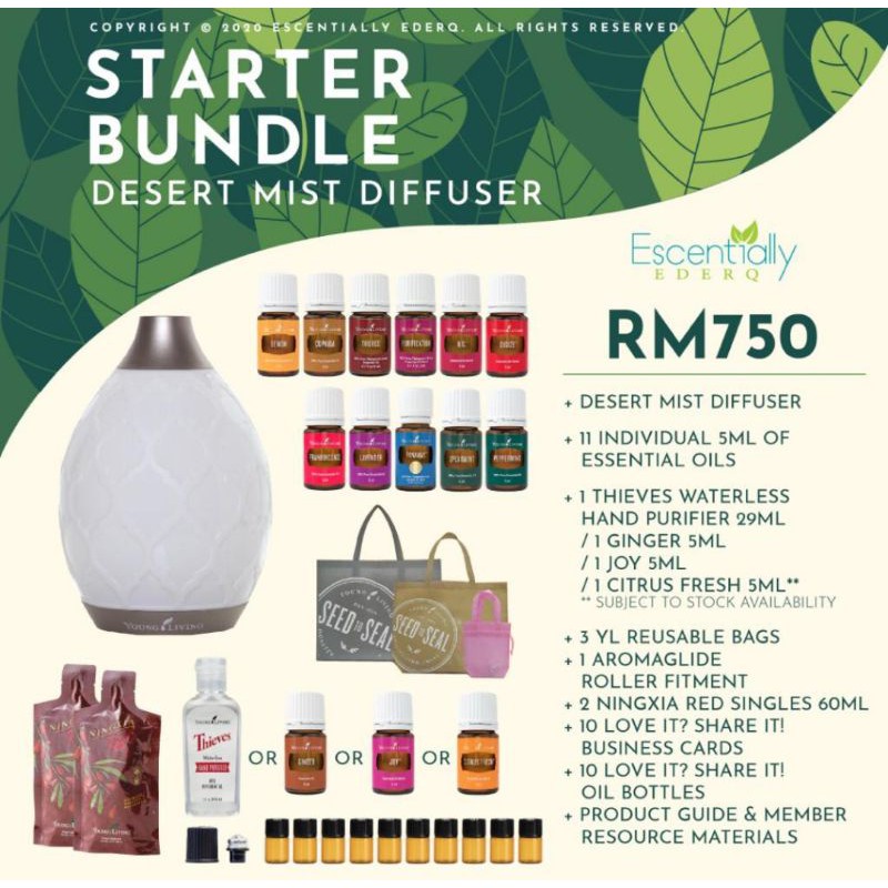 Young Living Premium Starter kit PSK DESSERT MIST Diffuser Free ...