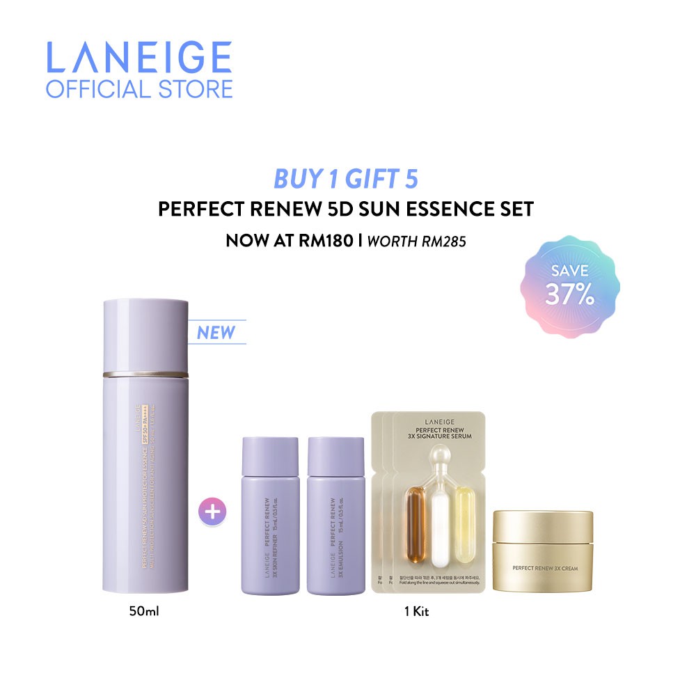 Laneige Perfect Renew 5D Sun Protector Essence Set SPF50 + PA++++ (50ml ...