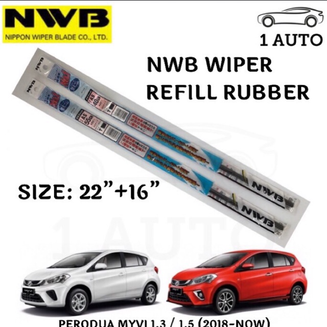 NWB JAPAN WIPER REFILL RUBBER (2 PCS) for PERODUA MYVI 1.3 / 1.5 (2018-NOW) (22”+16”) | Shopee ...