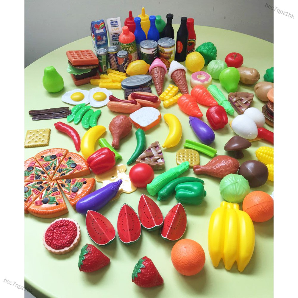 120 pcs Plastic Food Fruits Vegetables Toy Set Kitchen Pretend Play Toy ...