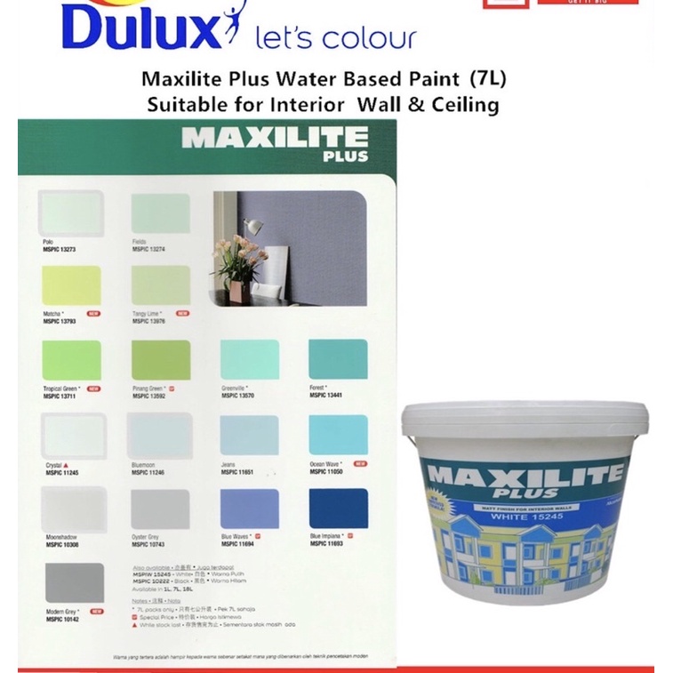 Maxilite Plus Emulsion Paint (7L) P3 *For Interior Wall & Ceiling Water ...