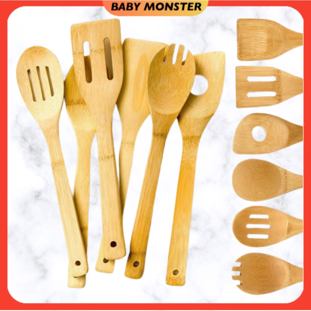 🔥HARGA BORONG🔥 6pcs Bamboo Kitchen Utensil Set Wooden Cooking Tool ...