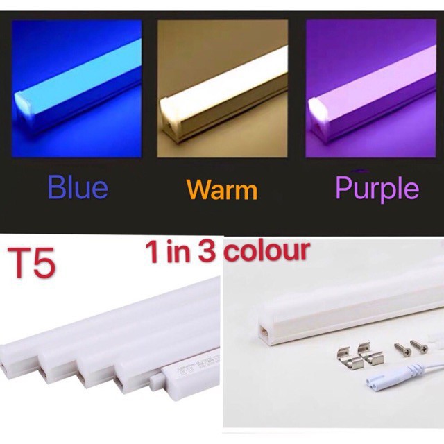 LED T5 3 COLORTube Light Lamp Bulb Blue YELLOW PURPLE Complete Set ...