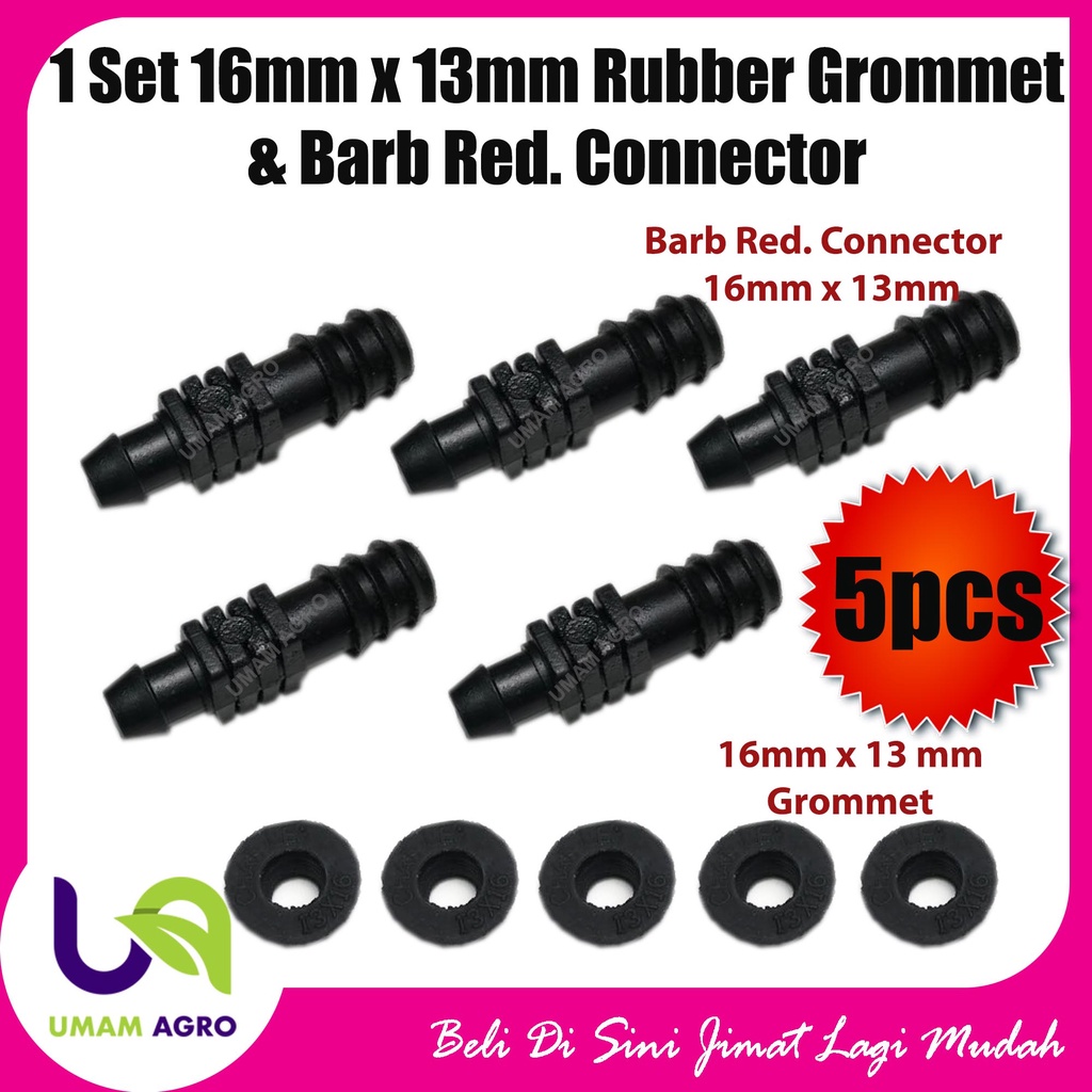 Set Rubber Grommet And Barb Red Connector 16mm X 13mm For Fitting