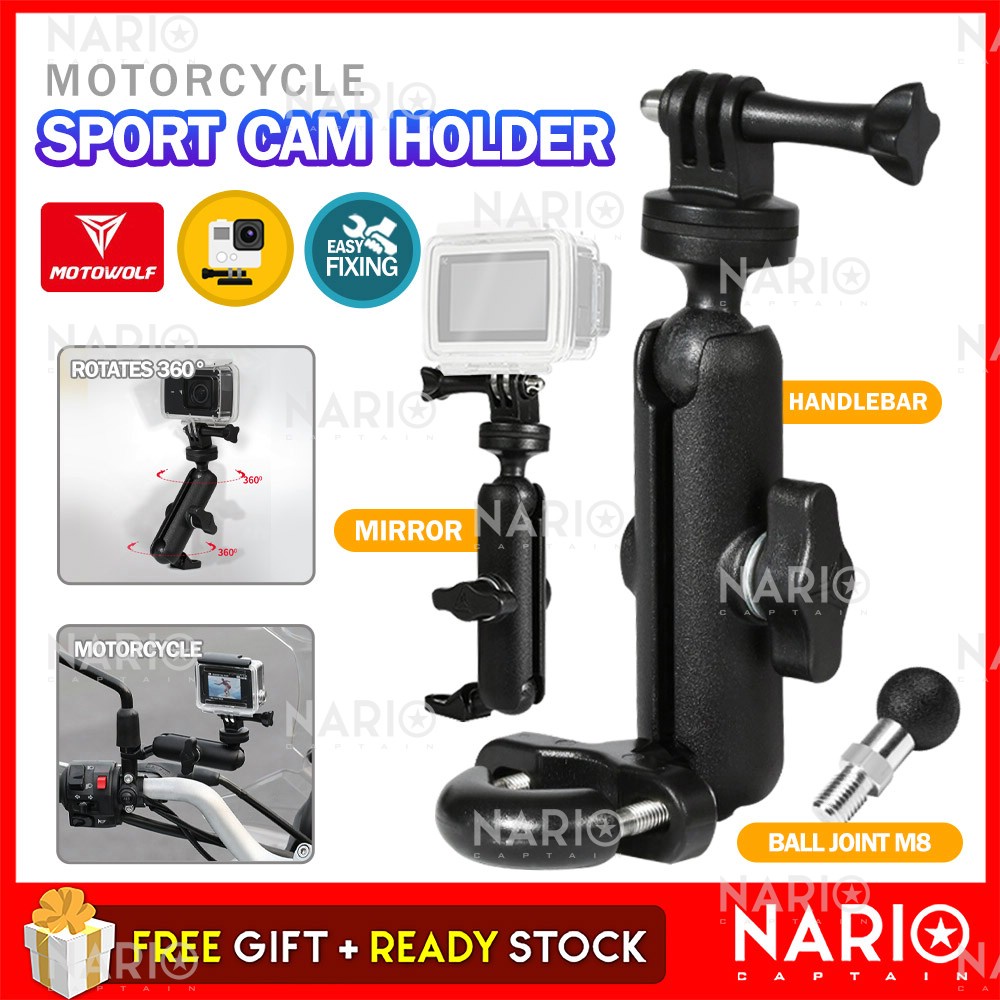 NARIO MOTOWOLF GoPRO Handlebar Camera Holder Side Mirror Cam Mount ...