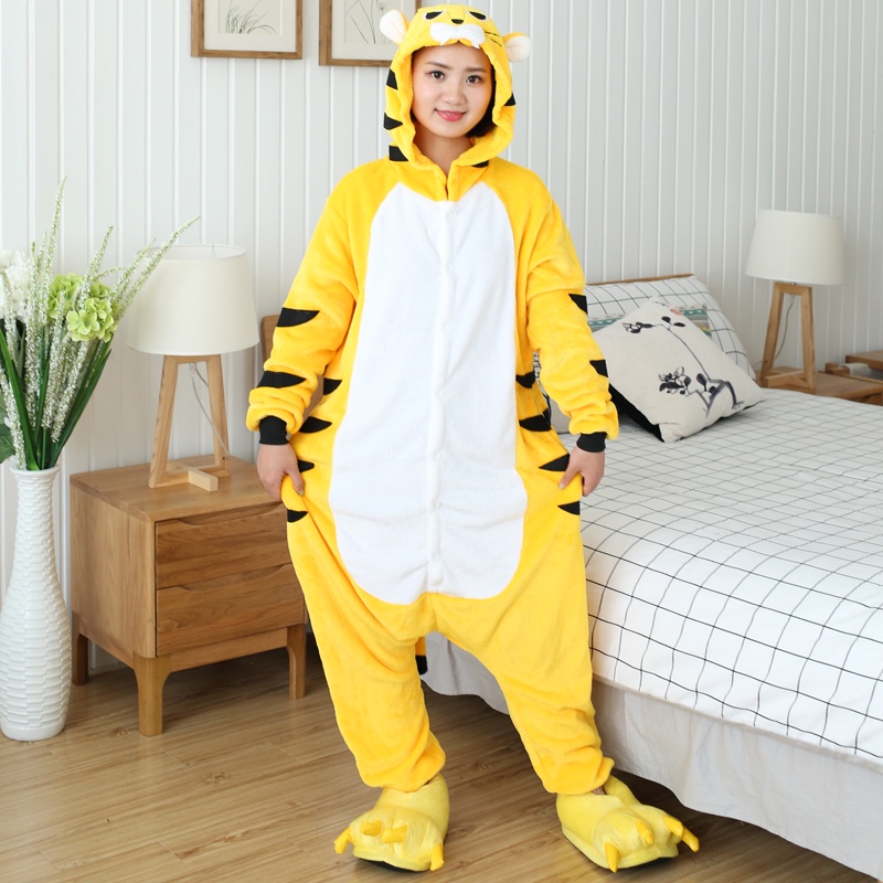 Yellow Tiger Flannel Pajamas Adults Kigurumi Onesies Sleepwear Women ...