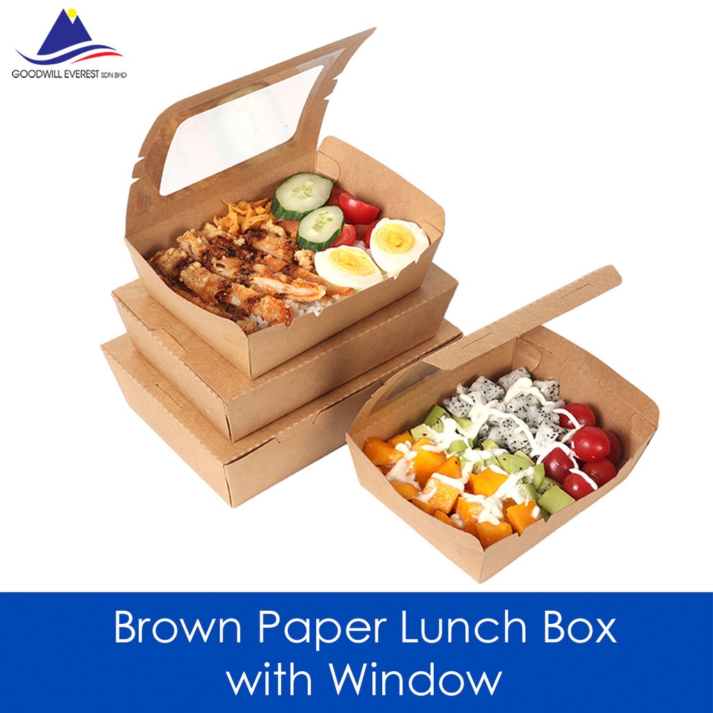 (50pcs) Kraft Paper Lunch Box with Window / Brown Paper Box with Window ...