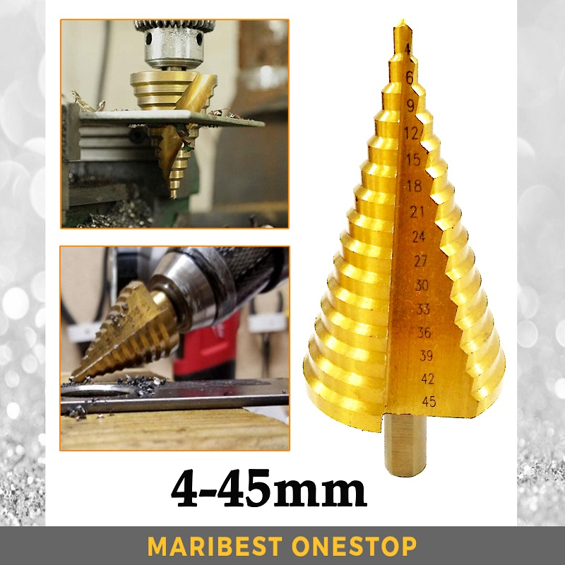 4-45mm Step Drill Bit Spiral Cone Drill Bit HSS High Speed Steel Round ...