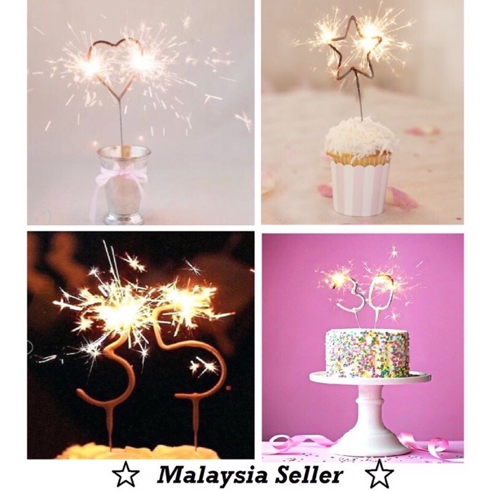 Sparking Number Heart Love Star Birthday Cake Deco Candle Firework ...