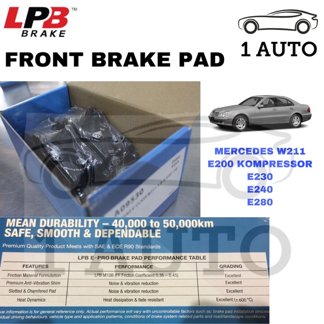 LPB E-PRO SEMI METALLIC FRONT BRAKE PAD MERCEDES W211 E200 KOMPRESSOR E230 E240 E270 CDI E280 ...