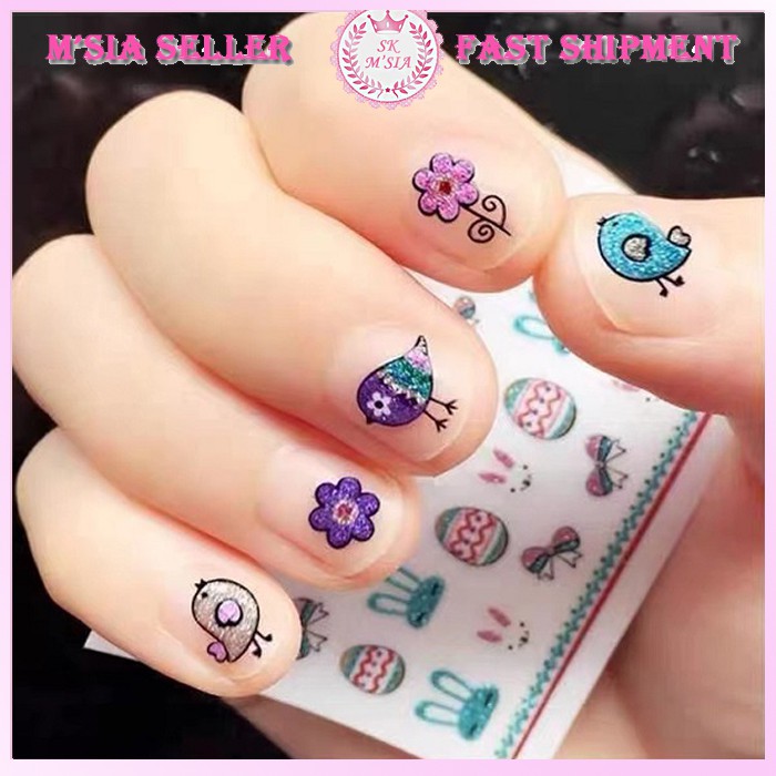 3pcs Glittering Nail Stickers Cute Cartoons Random For Kids and Adults ...