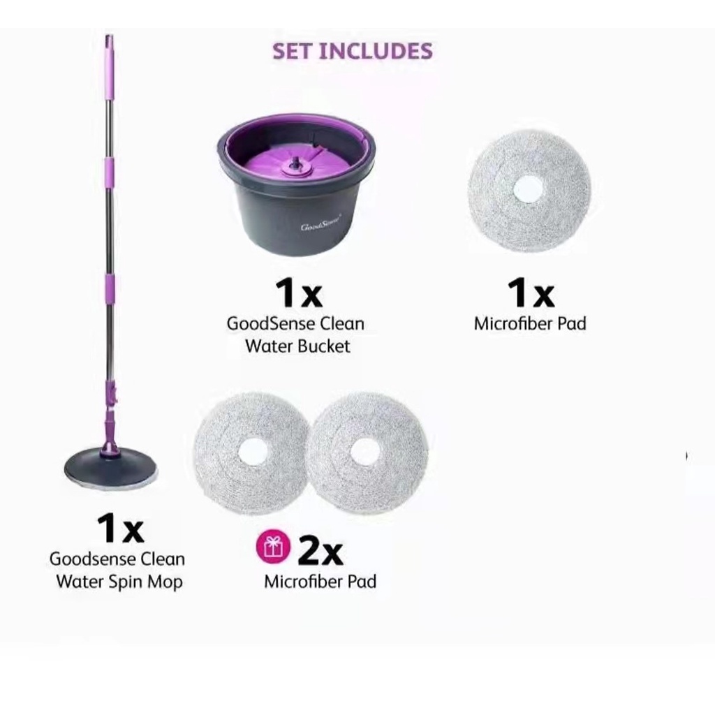 GoodSense Clean Water Spin Mop Water Separated Mop Quick Dry Microfiber ...