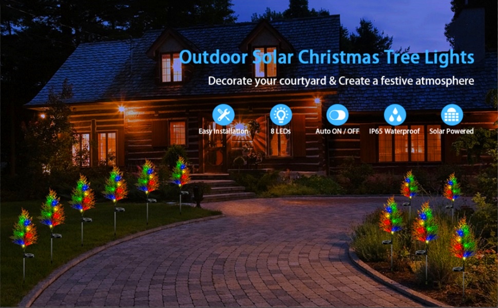 RGB Solar Garden Lights Tree Light Outdoor Christmas Tree Pine And ...