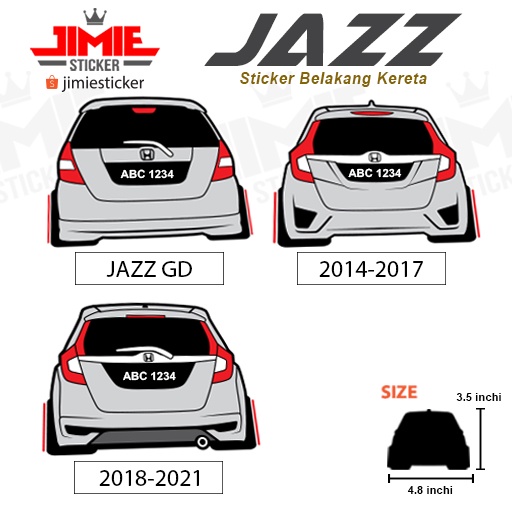 Sticker Kereta Honda Jazz, Sticker Belakang , Custom Warna dan Nom ...