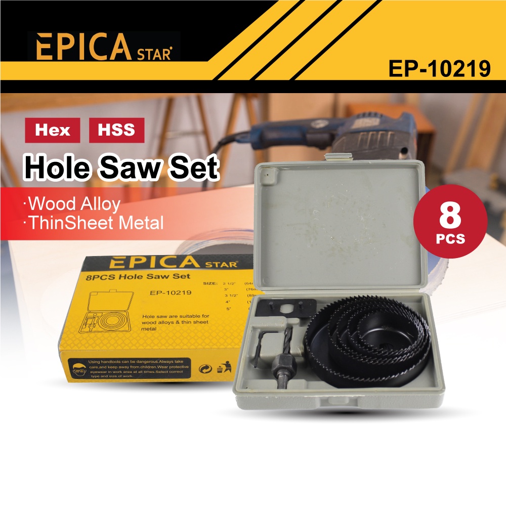 Epica Star HSS 8pcs Hole Saw Set Diameter Cup Hand Tool Kit Thin Sheet ...