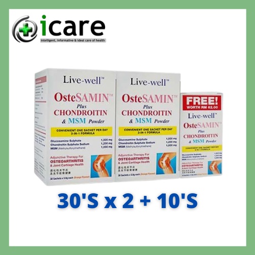 LIVE-WELL OSTESAMIN PLUS CHONDROITIN & MSM POWDER 30'S X 2 FREE 10'S ...