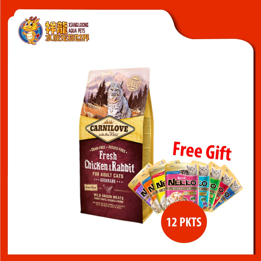 CM1112-CARNILOVE FRESH CHICKEN & RABBIT 6KG + FREE 12 Pkts Nekko Pouch ...