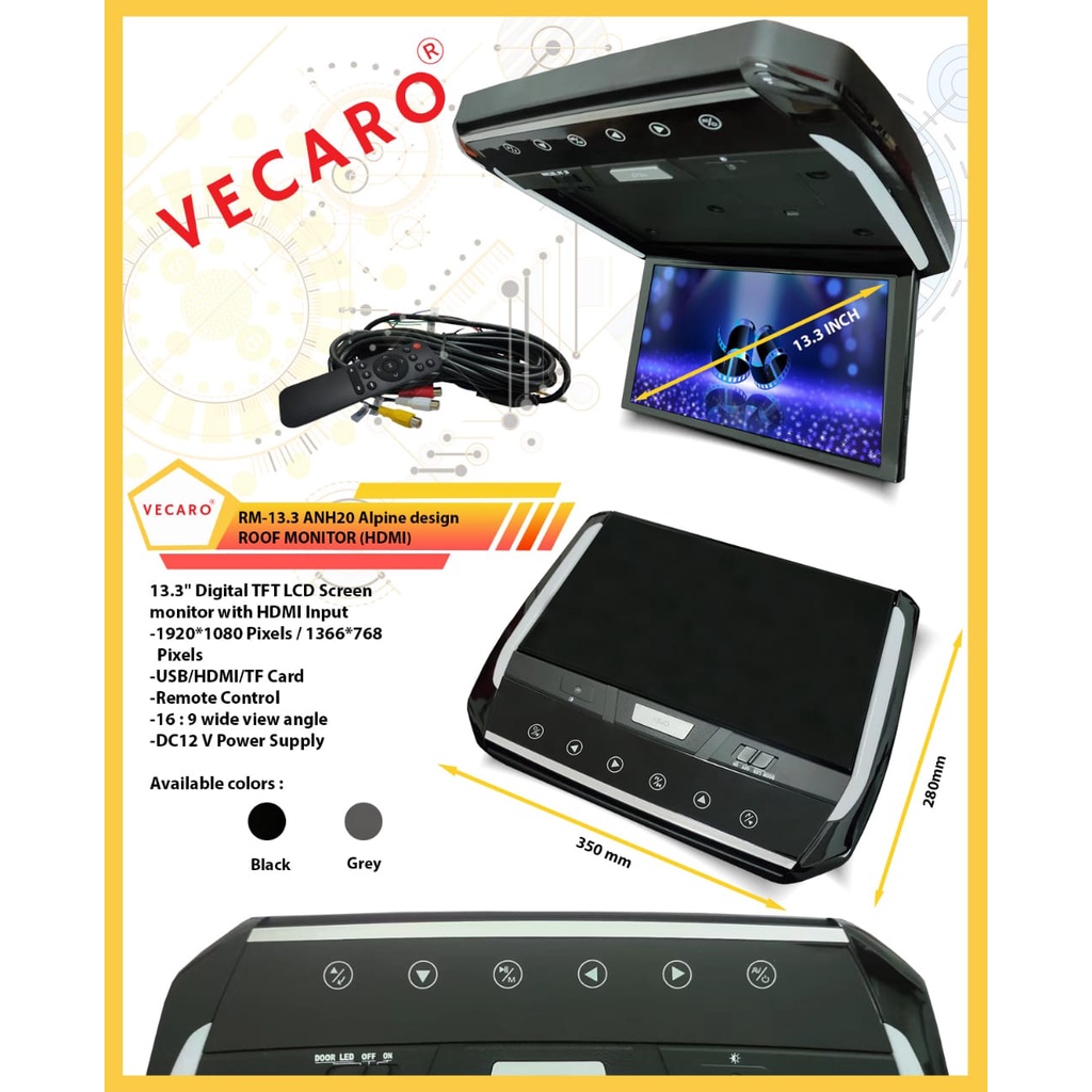 Vecaro RM-13.3 ANH20 Alpine design ROOF MONITOR (HDMI) | Shopee Malaysia