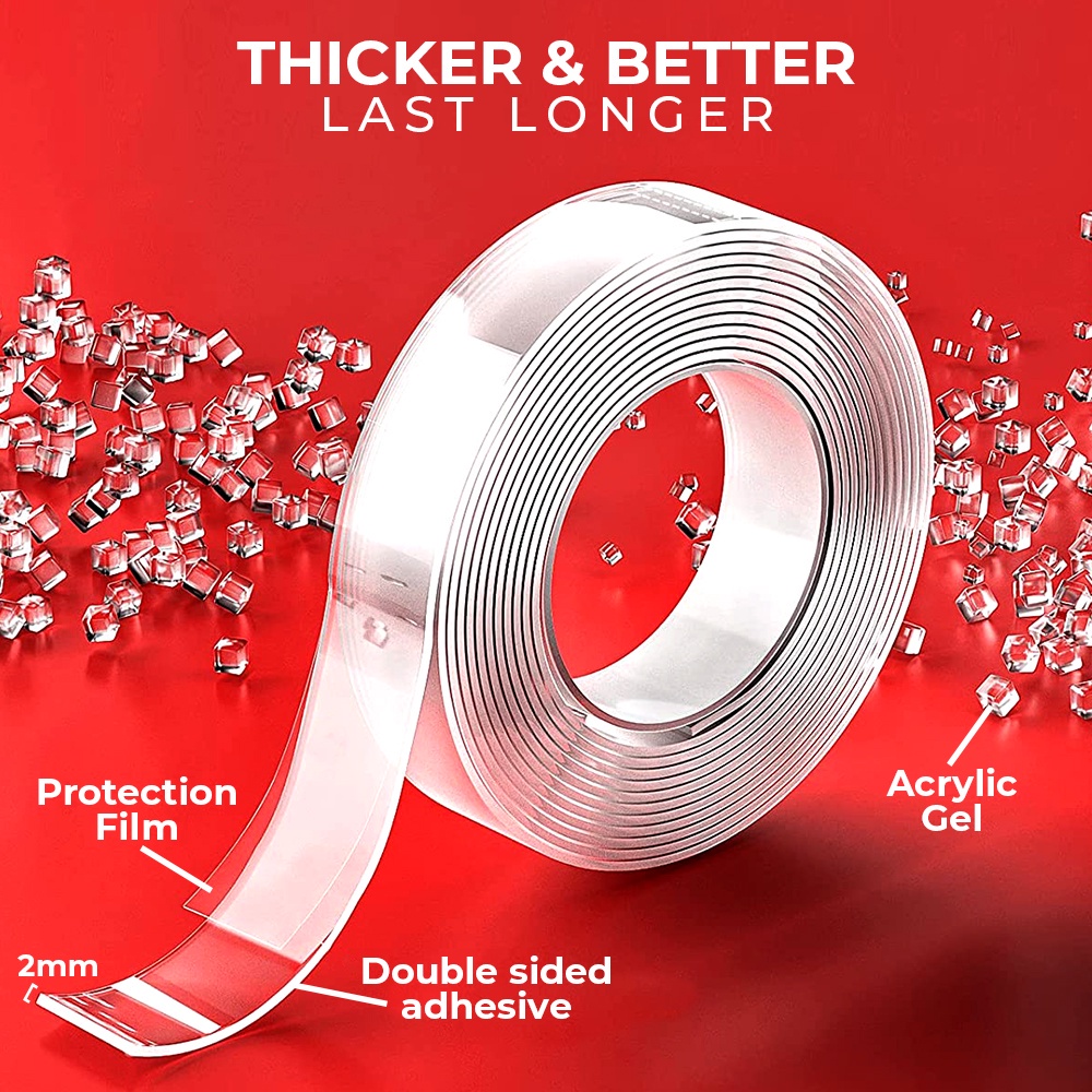 SUPERSAVE 300cm Acrylic Gel Tape Double Sided Tape Transparent Strong ...