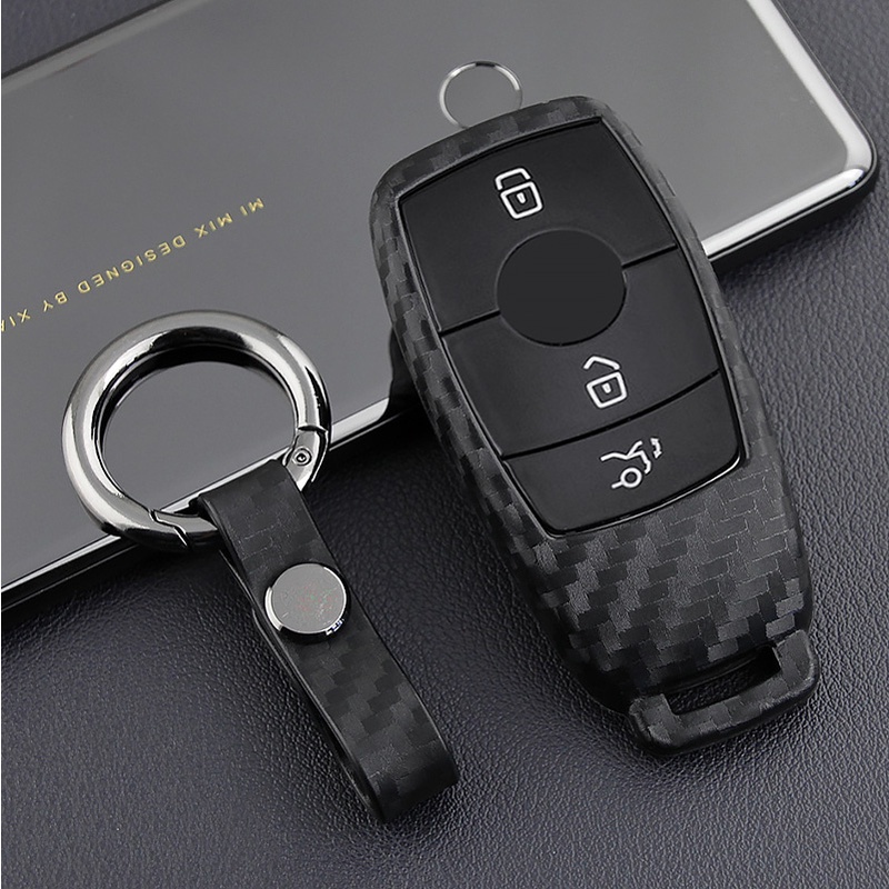 Applies Mercedes Benz Silicone Car Key Case Carbon Fiber Texture for ...