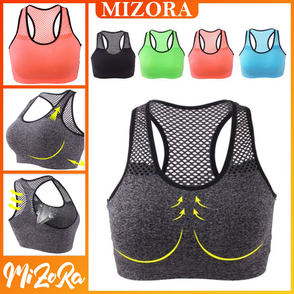 MIZORA Women Mesh Sport Bra Push Up Running Jogging Sportwear Plus Size ...